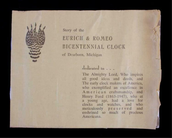 Eurich & Romeo Bicentennial Mahogany & Gold Gilt Lyre Clock Rare Only ...